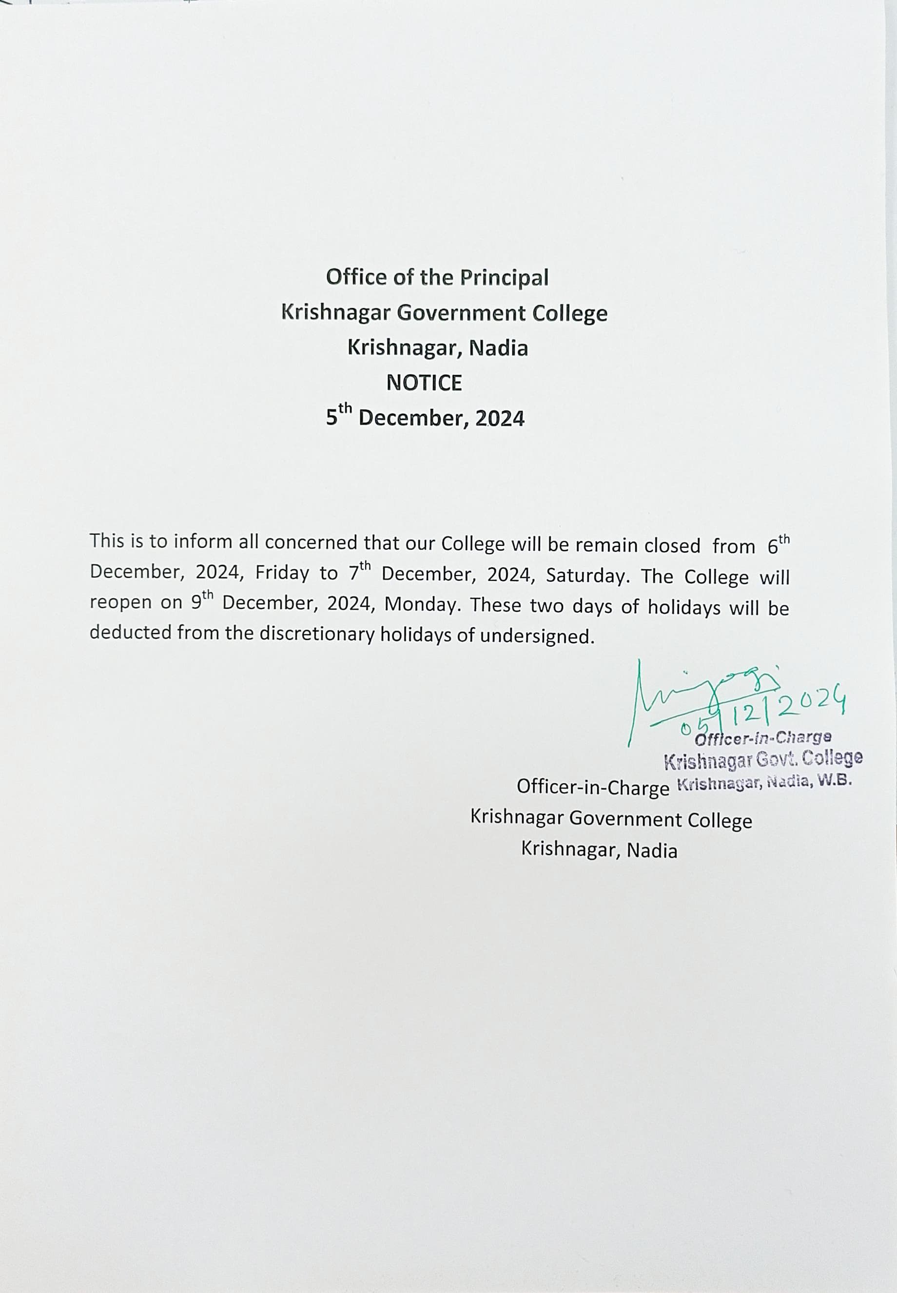 Welcome to Krishnagar Goverment College Official Website